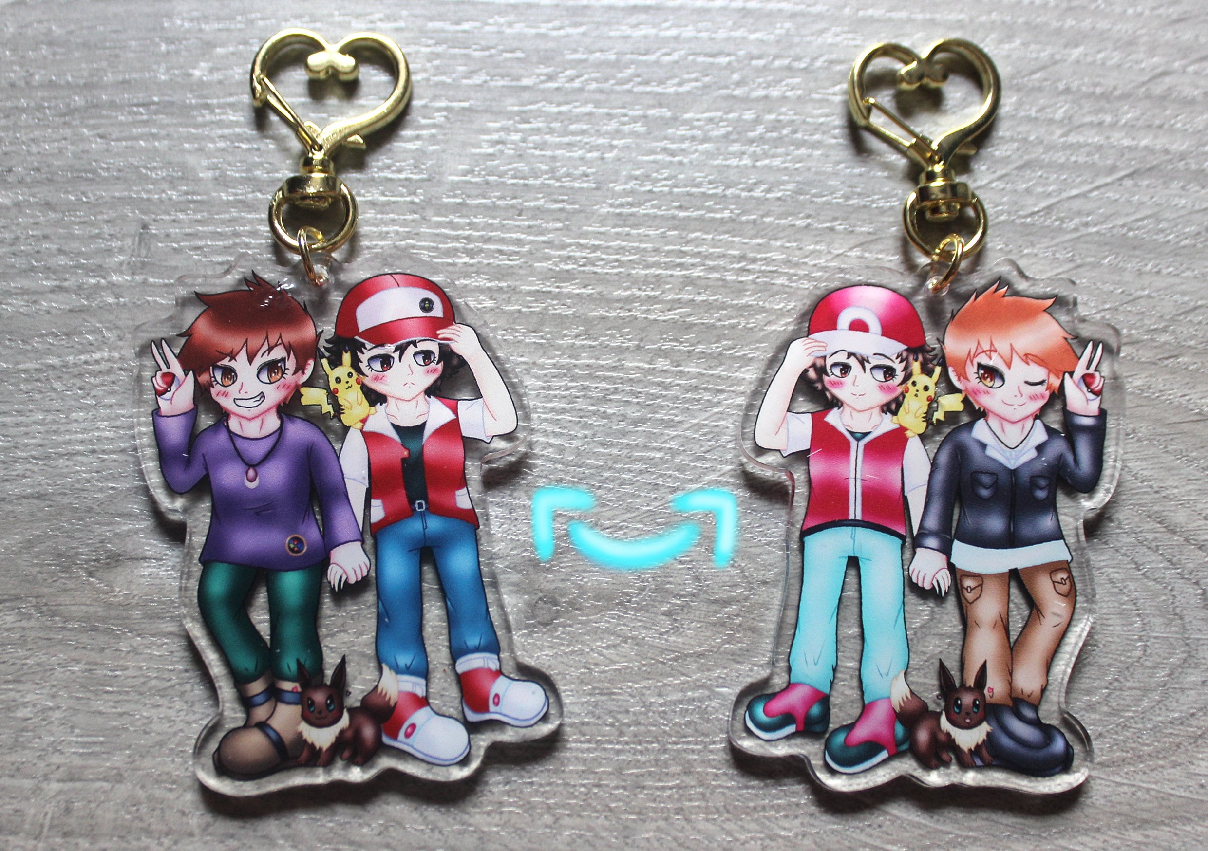Keychain Pokemon Trainers Double Face Red/blue Gold/silver N/touya - Etsy