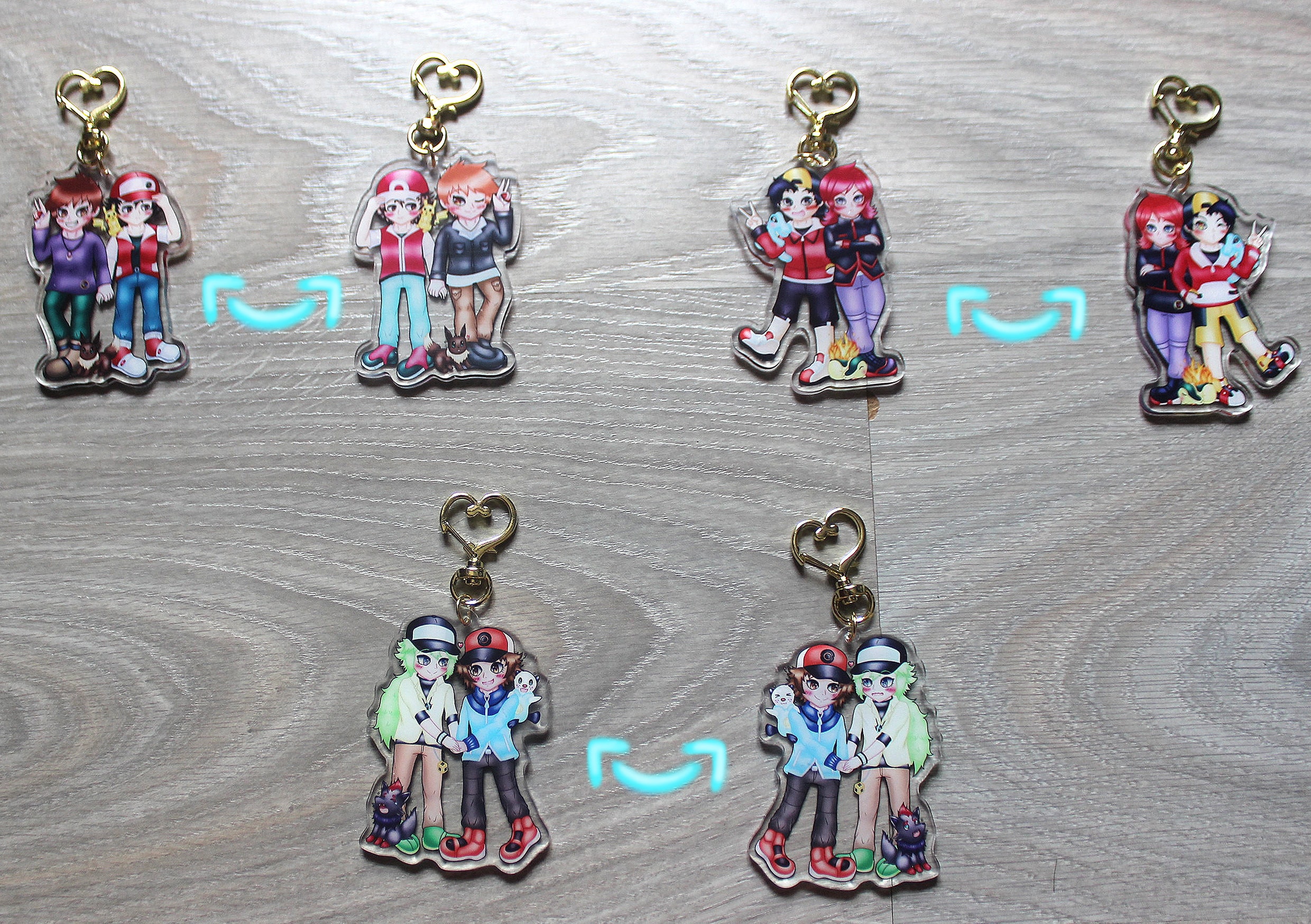 Keychain Pokemon Trainers Double Face Red/blue Gold/silver N/touya - Etsy