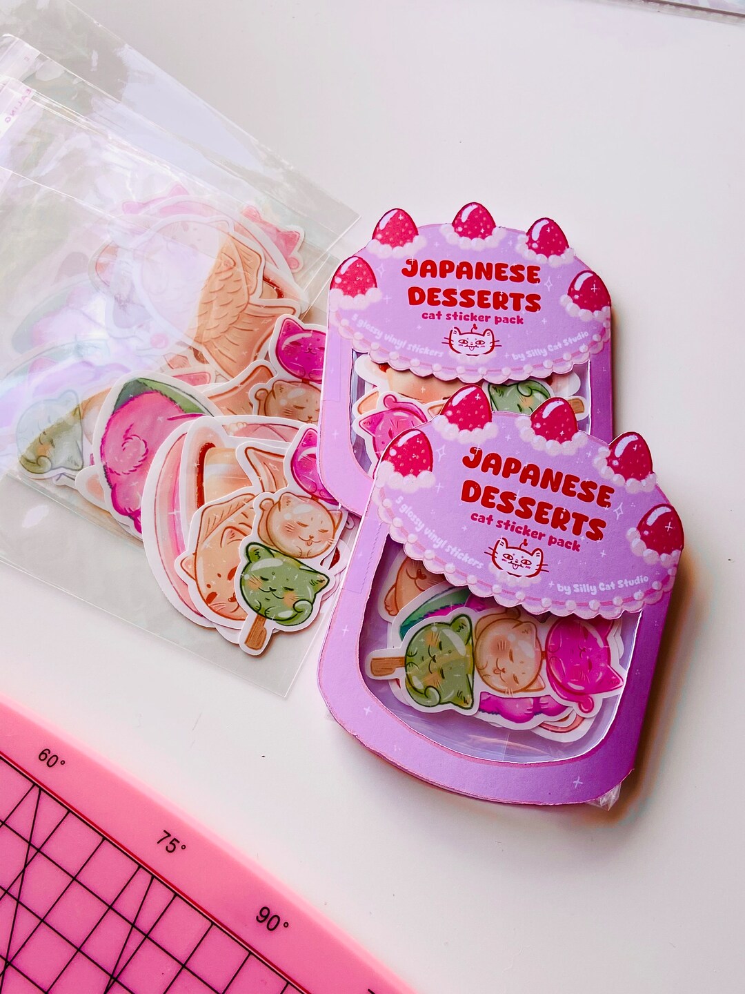 Japanese Desserts as Cats Glossy Vinyl Sticker Set of 5 Kawaii ...