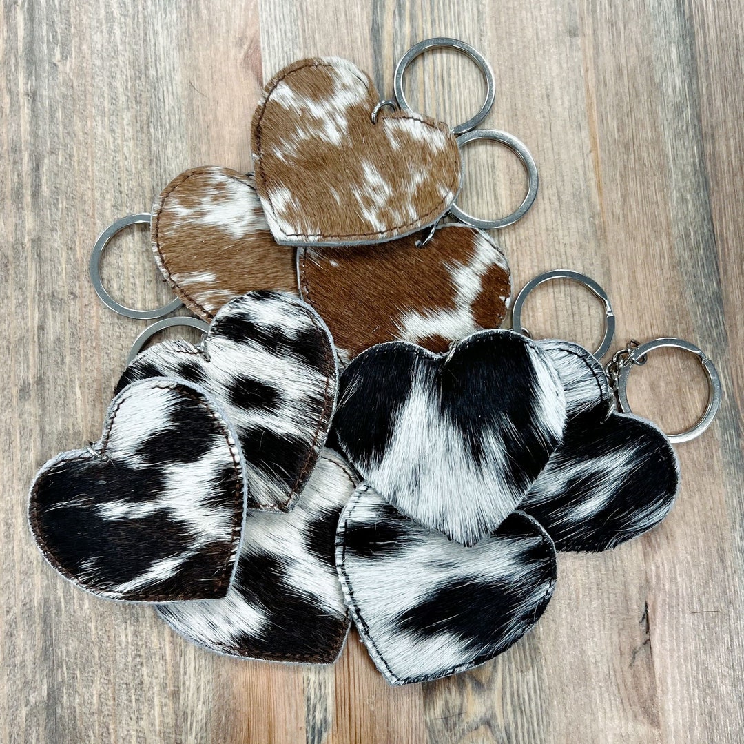 Handmade Genuine Cowhide Heart Shaped Key Ring / Key Chain / Bag Charm ...