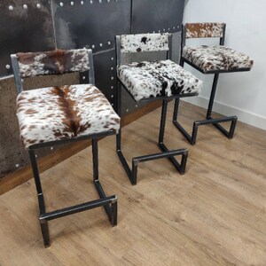 PAIR of Cowhide Counter Stools / Cowhide Bar Stools With Backs FREE U.s ...
