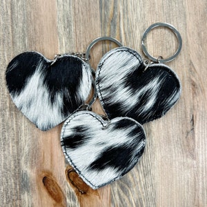 Handmade Genuine Cowhide Heart Shaped Key Ring / Key Chain / Bag Charm ...