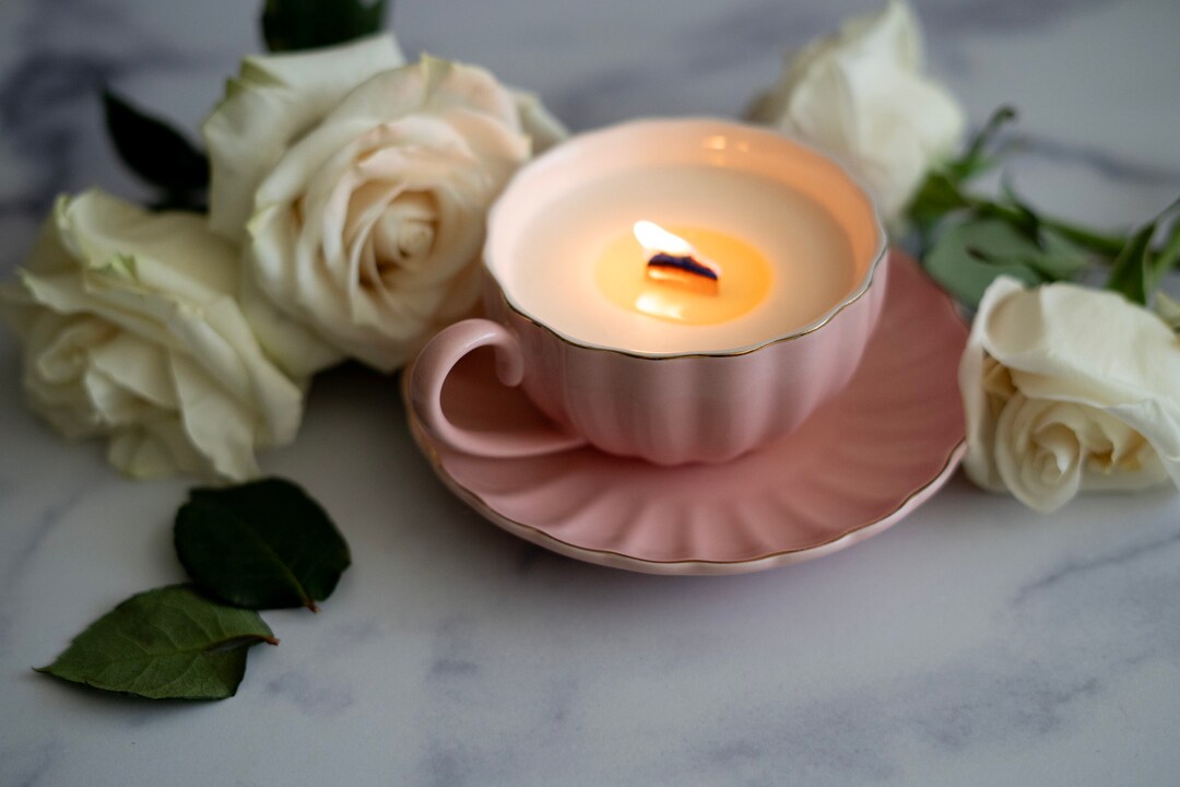 Teacup Candle, Tea Party , Pink Teacup and Saucer, Porcelain Coffee Cup ...