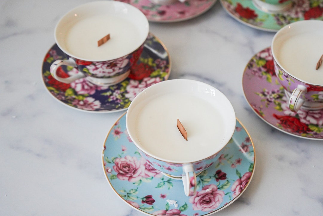 Luxury Teacup Soy Candle, Teacup Candle Favors With Saucer, Wedding Gift, Bridal Shower Gift ...