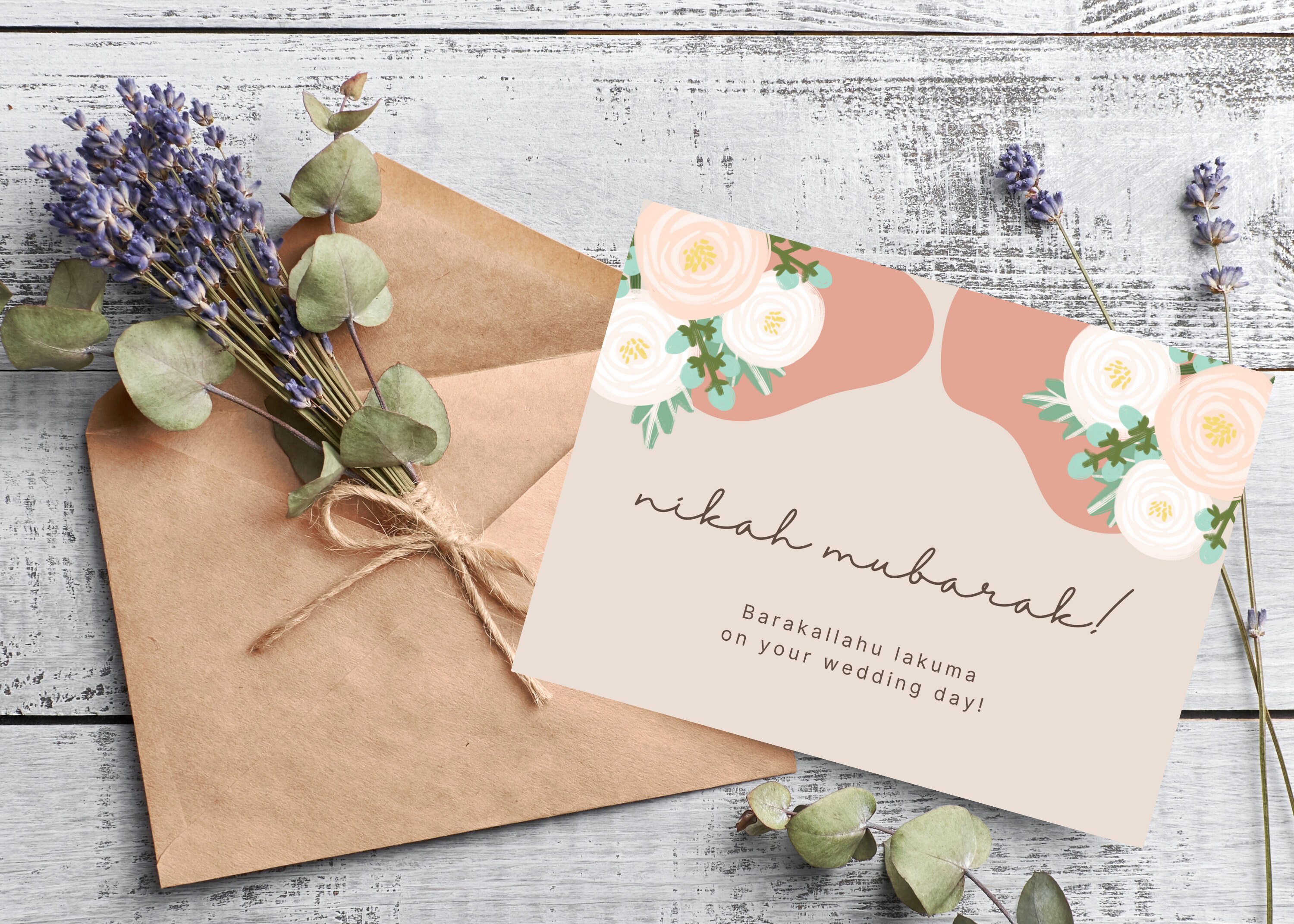 Nikah Mubarak Greeting Card Muslim Wedding Card Botanical Illustration ...