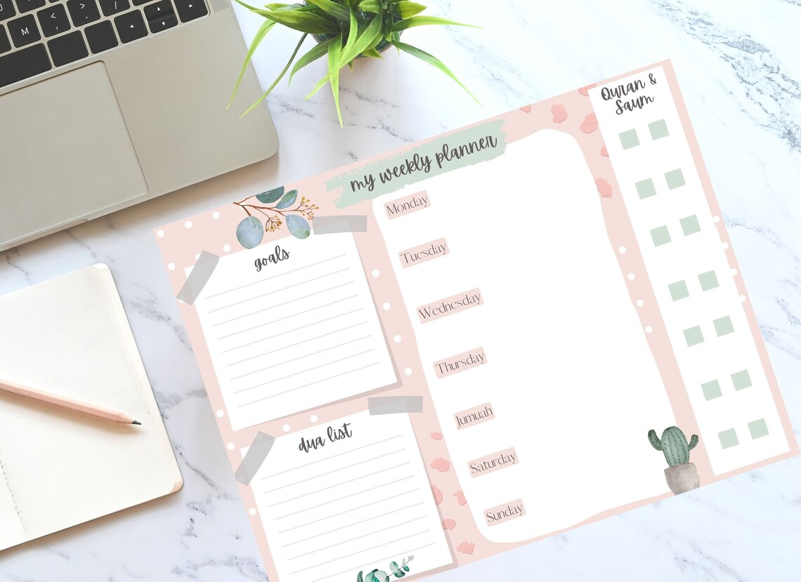 Printable Weekly Planner Notepad Agenda Desk Pad With Plant Design ...