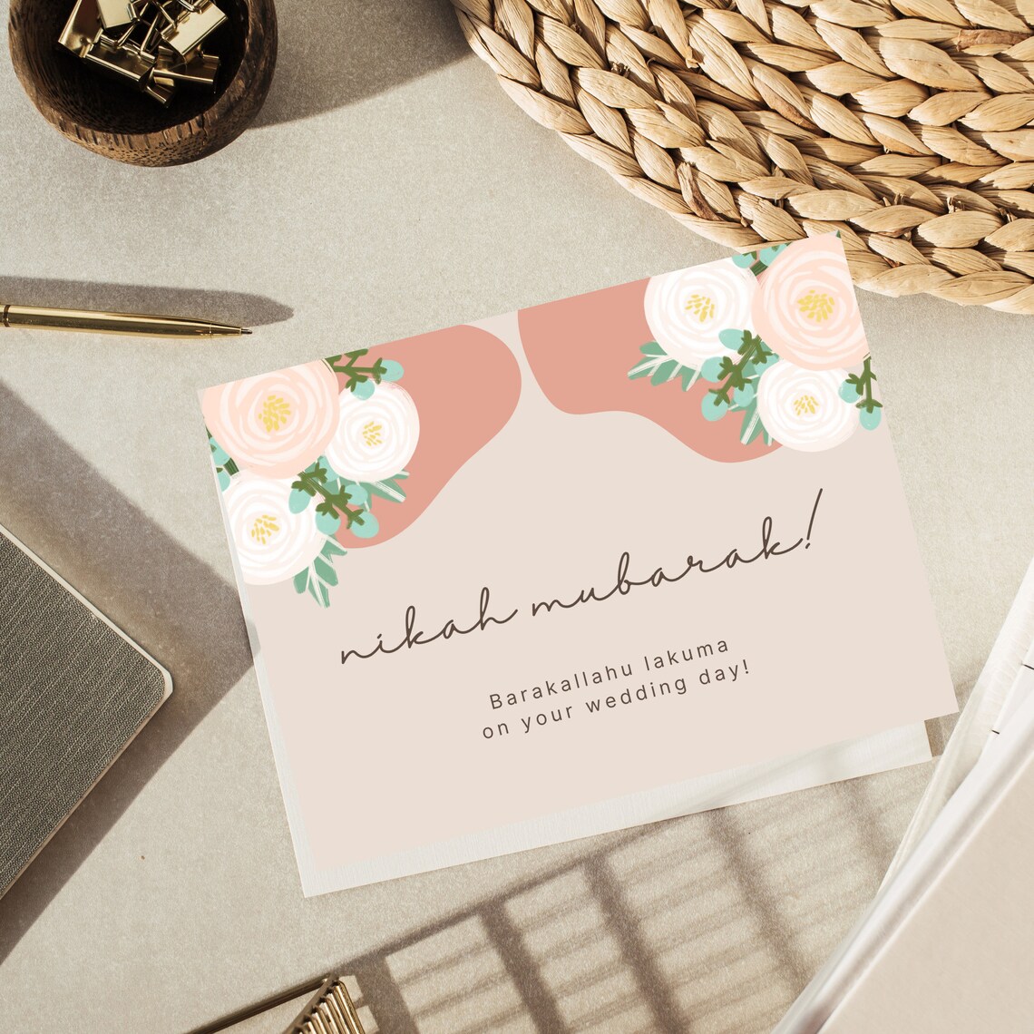 Nikah Mubarak Greeting Card Muslim Wedding Card Botanical Illustration ...