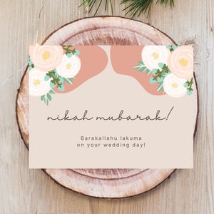 Nikah Mubarak Greeting Card Muslim Wedding Card Botanical Illustration ...