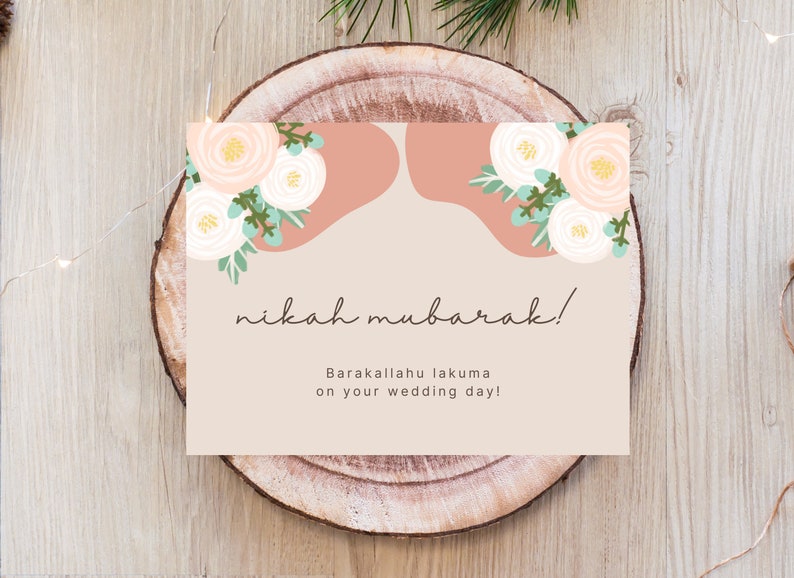 Nikah Mubarak Greeting Card Muslim Wedding Card Botanical - Etsy