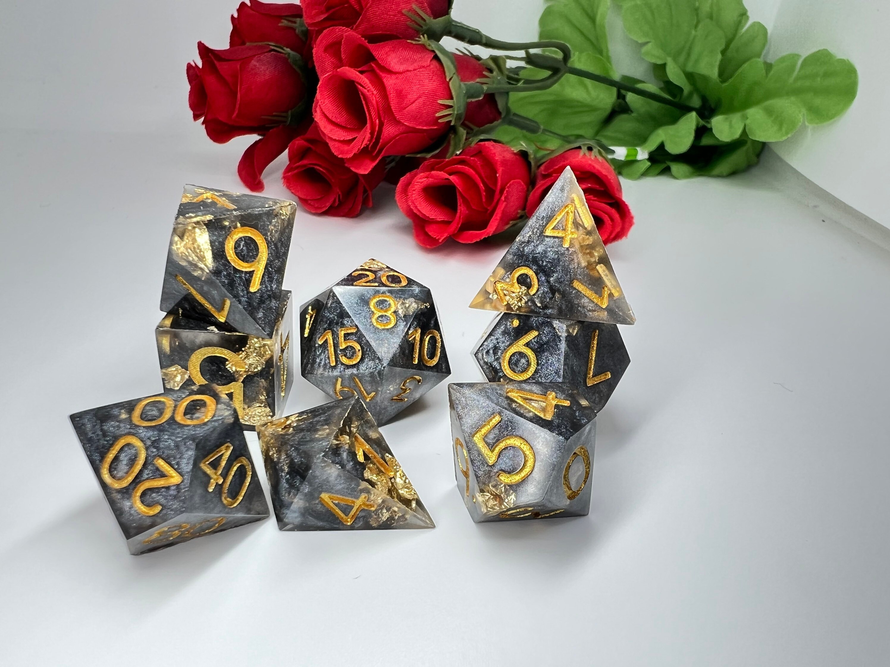 Dice & Tile Games 7 piece handmade sharp edge dice set Indiglow crystal ...