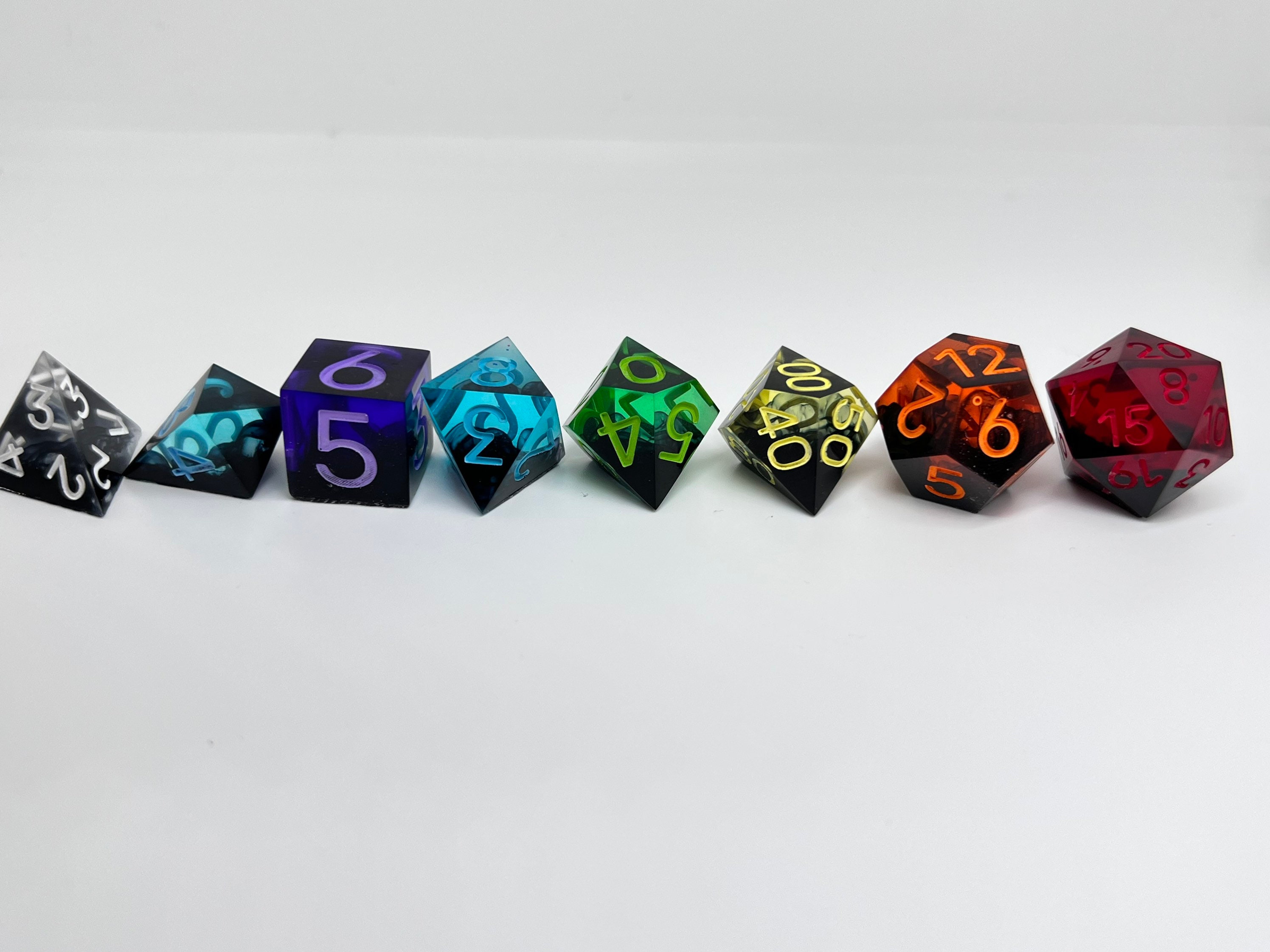 Dice & Tile Games 7 piece handmade sharp edge dice set Indiglow crystal ...