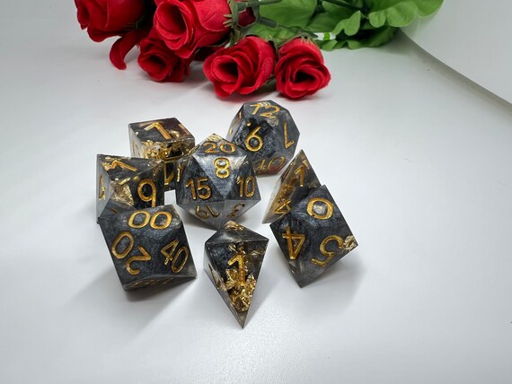 Dice & Tile Games 7 piece handmade sharp edge dice set Indiglow crystal ...