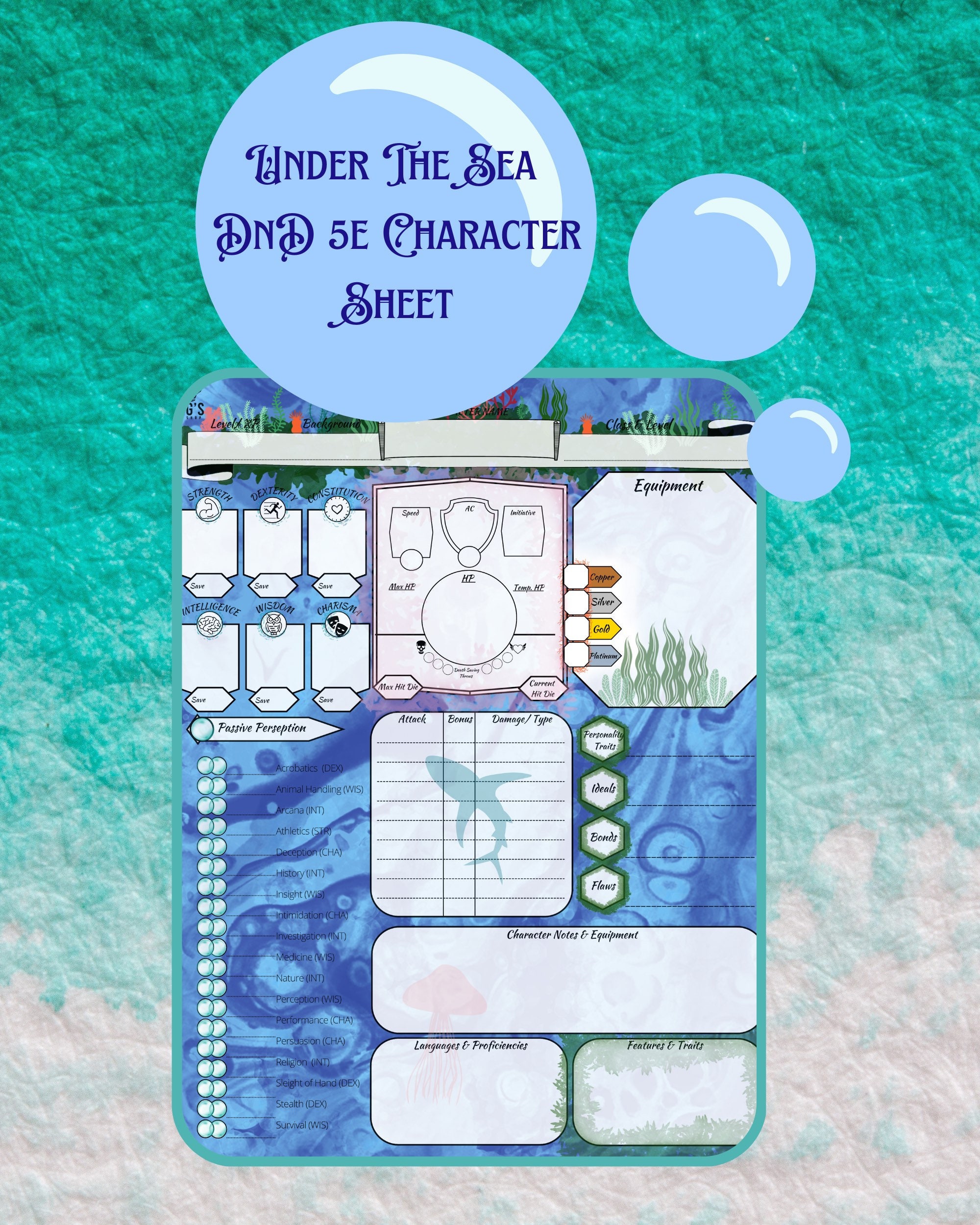 Under the Sea Dnd 5e Character Sheet Dungeons and Dragons - Etsy Ireland