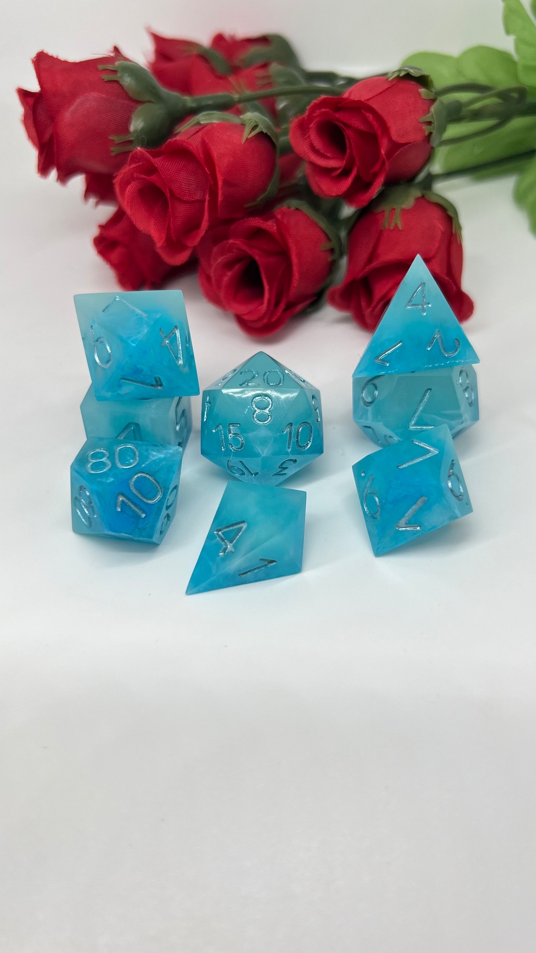 Magic Crystals 7 Piece Handmade Resin Sharp Edge Glow in the Dark Dice ...