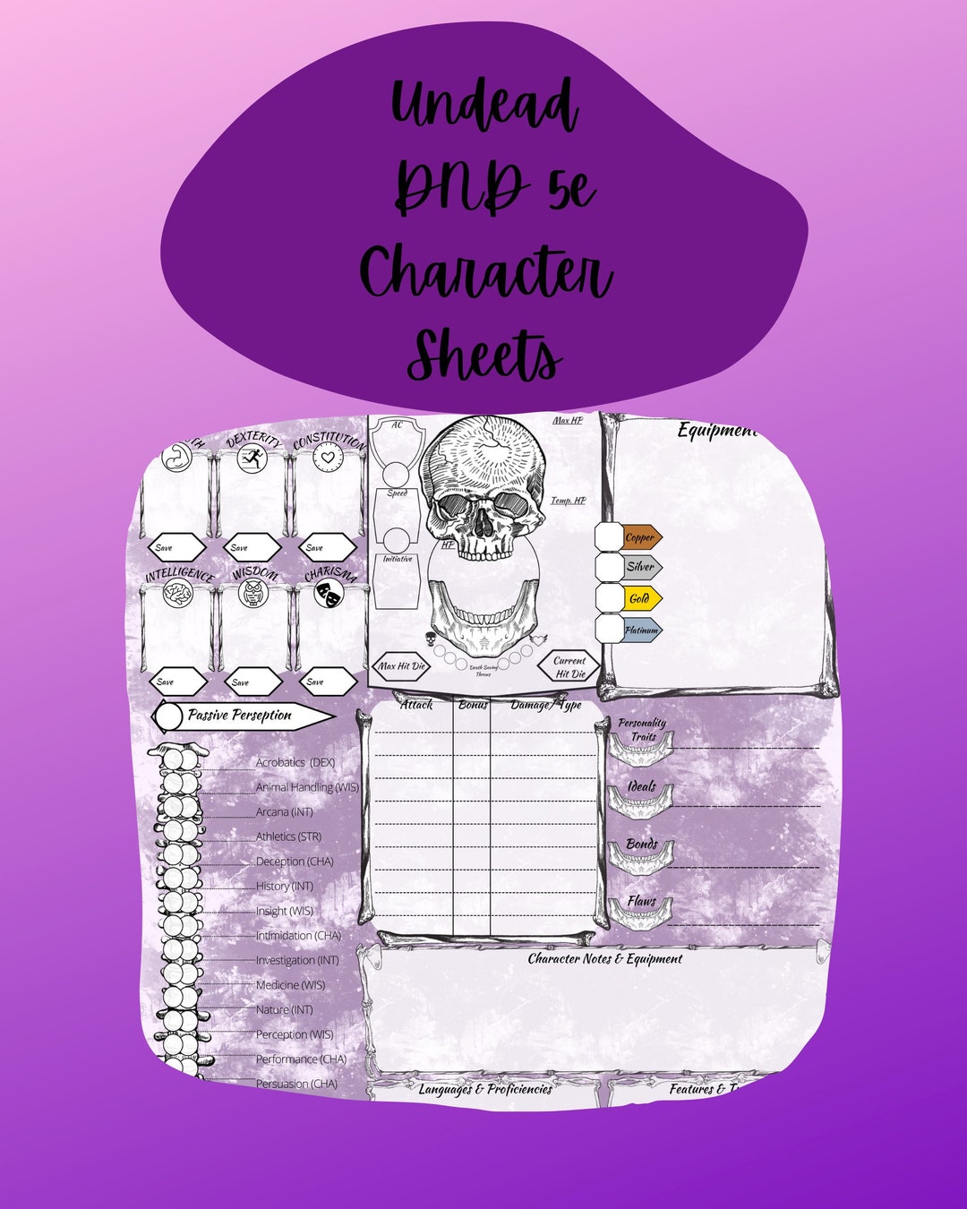 Undead Dnd 5e Character Sheet Dungeons and Dragons PDF Character Sheet ...
