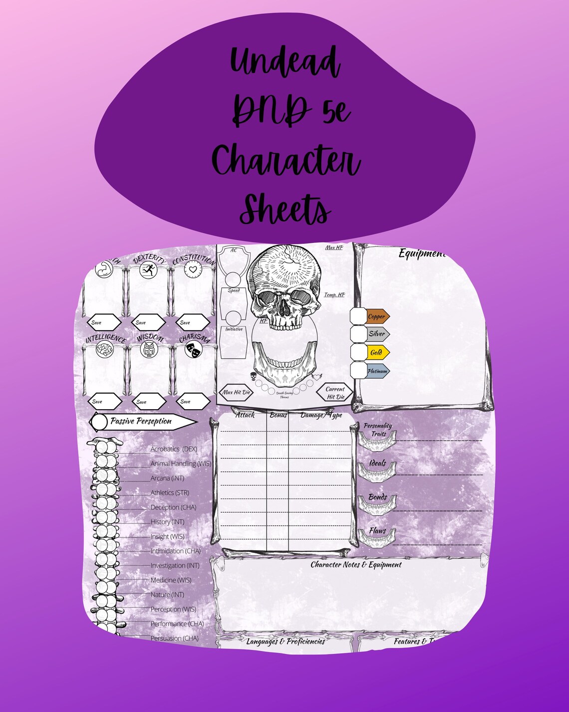 Undead Dnd 5e Character Sheet Dungeons and Dragons PDF - Etsy UK