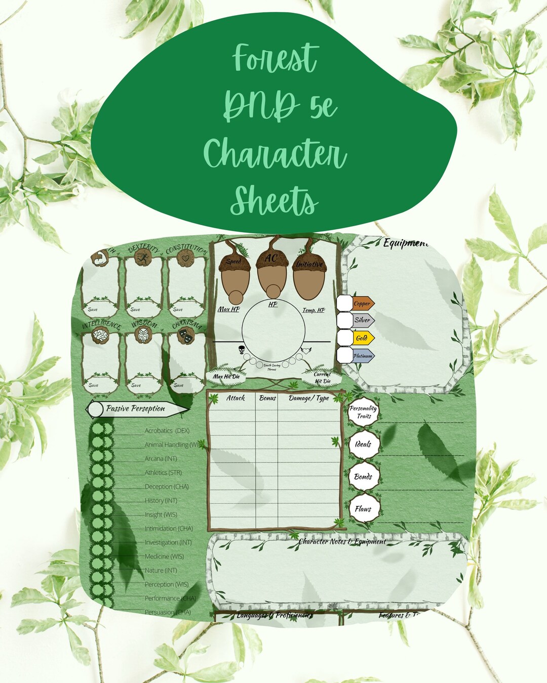 Forest Dnd 5e Character Sheet Dungeons and Dragons PDF Character Sheet ...