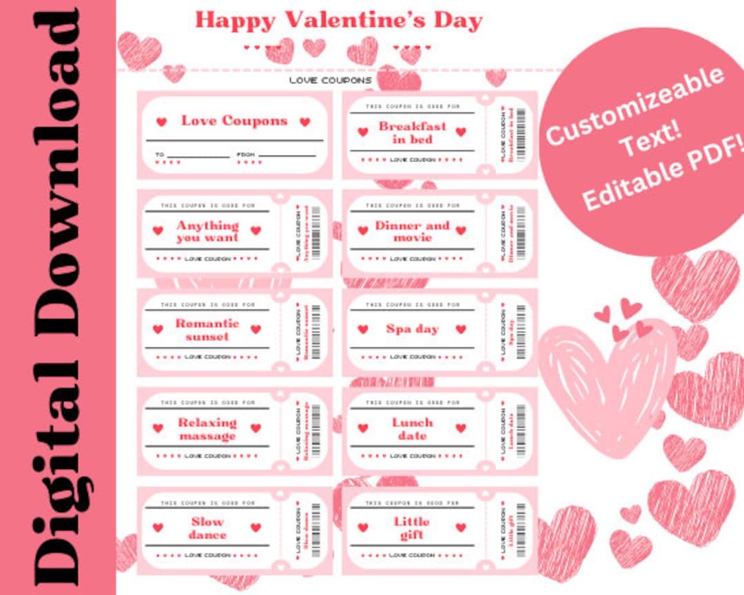 Editable Valentines Love Coupons Love Vouchers for Her or Him | Fun ...
