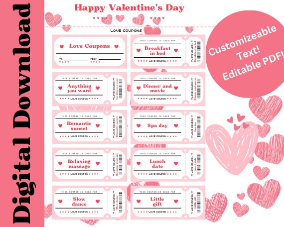 Editable Valentines Love Coupons Love Vouchers for Her or Him | Fun ...
