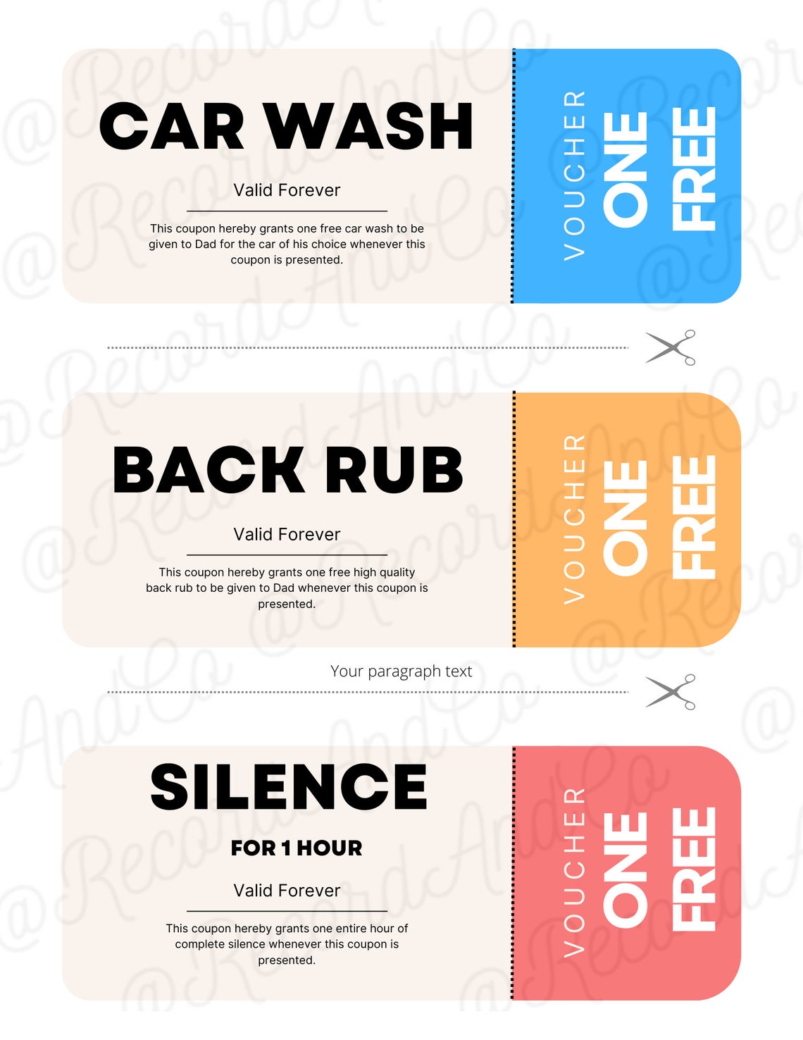 Printable Editable Father's Day Coupons Tickets DIY Gift for Dad ...