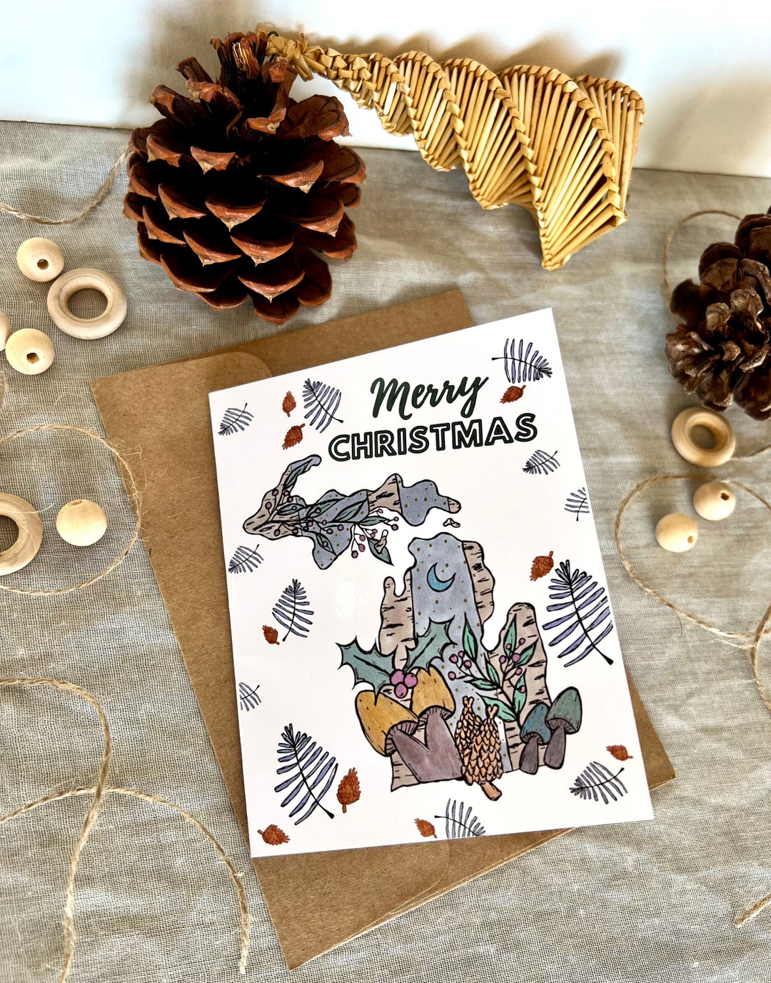 Merry Christmas From Michigan Holiday Greeting Card Hand Drawn Artwork ...