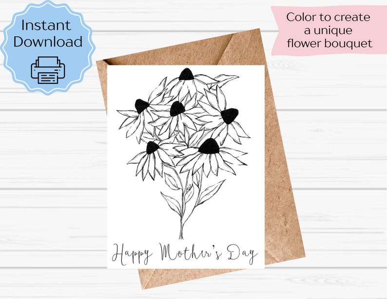 Mother's Day Printable Bouquet | Coloring Card and Page Bundle | School ...