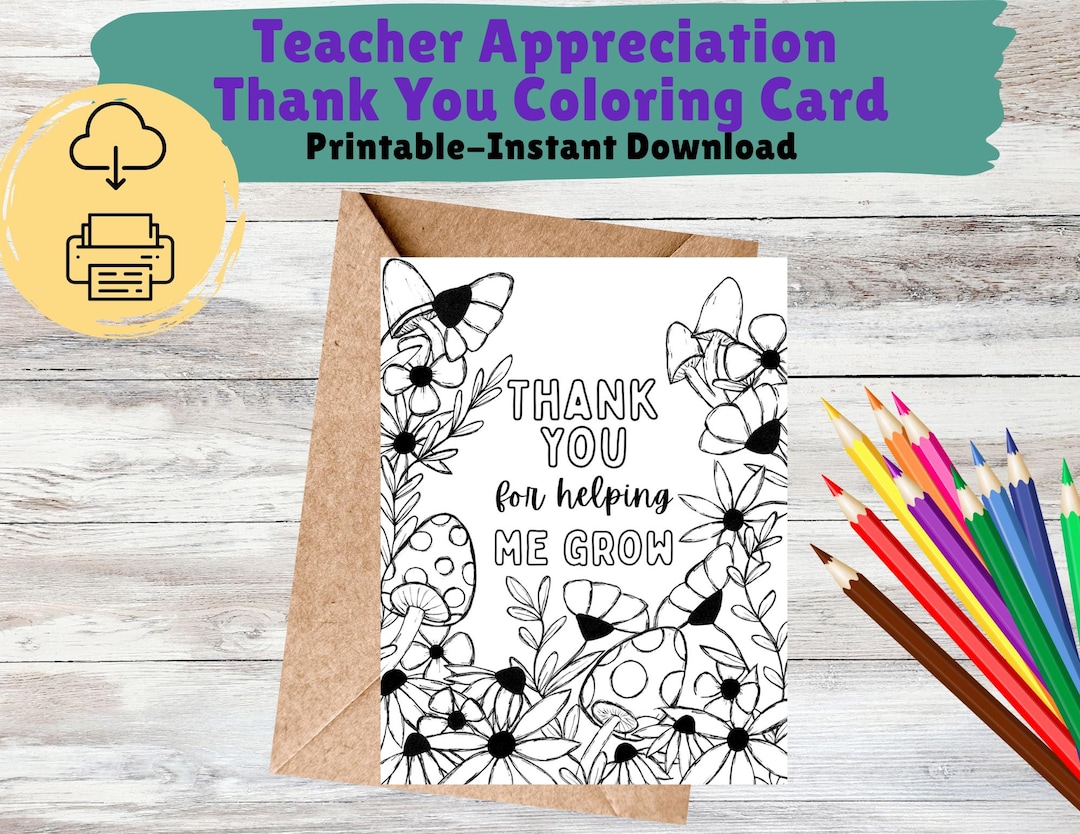 Teacher Appreciation Thank You Card, Printable Coloring Card, Thank You ...