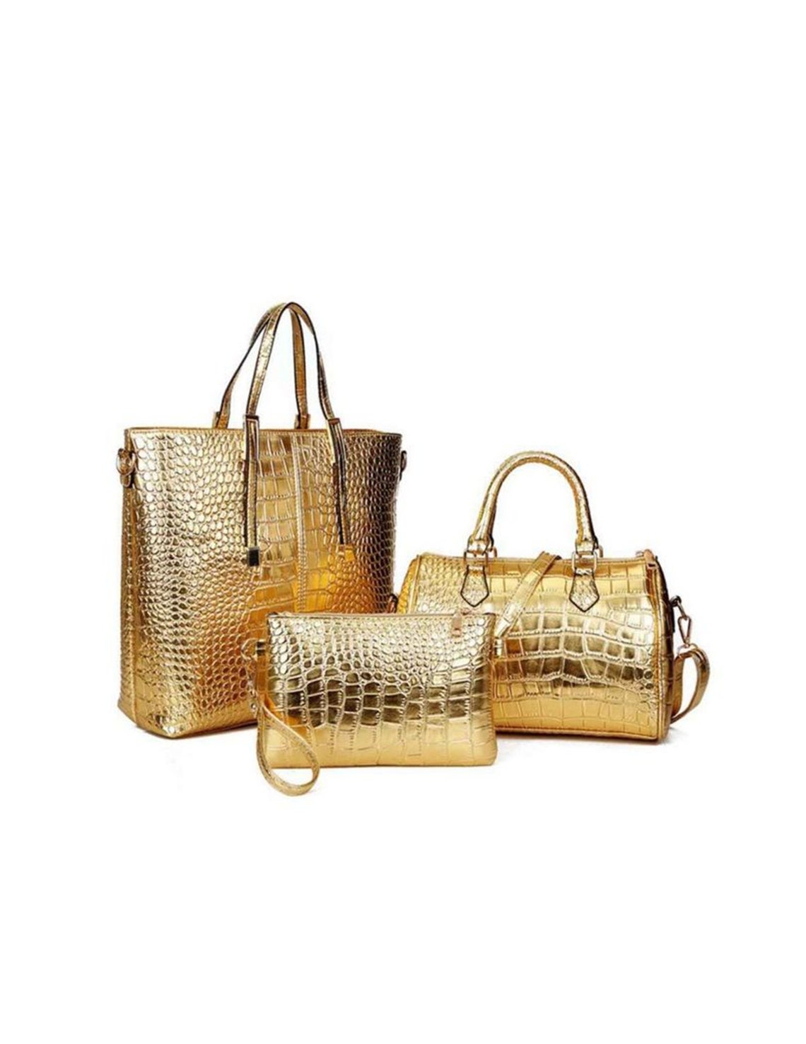 Shiny Gold Croc 3 Pcs Bag Set - Etsy