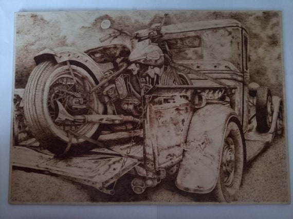 1 Hand Made by Me Pyrography Picture of an Vintage Motorcycle - Etsy