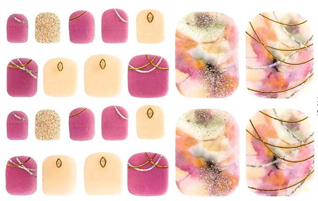 Marble Toe Nail Sticker Self-adhesive Glitter False Nails, Toe Nails ...