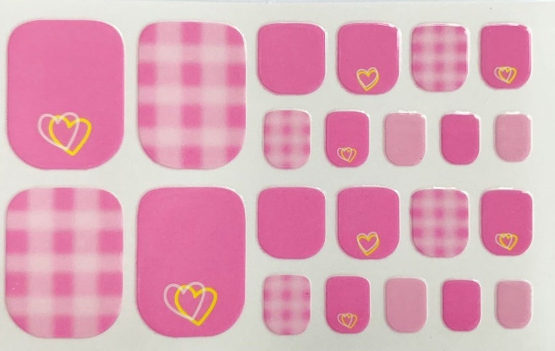 Pink Heart Gingham Toe Nail Polish Strips: Self-adhesive Decals - Etsy