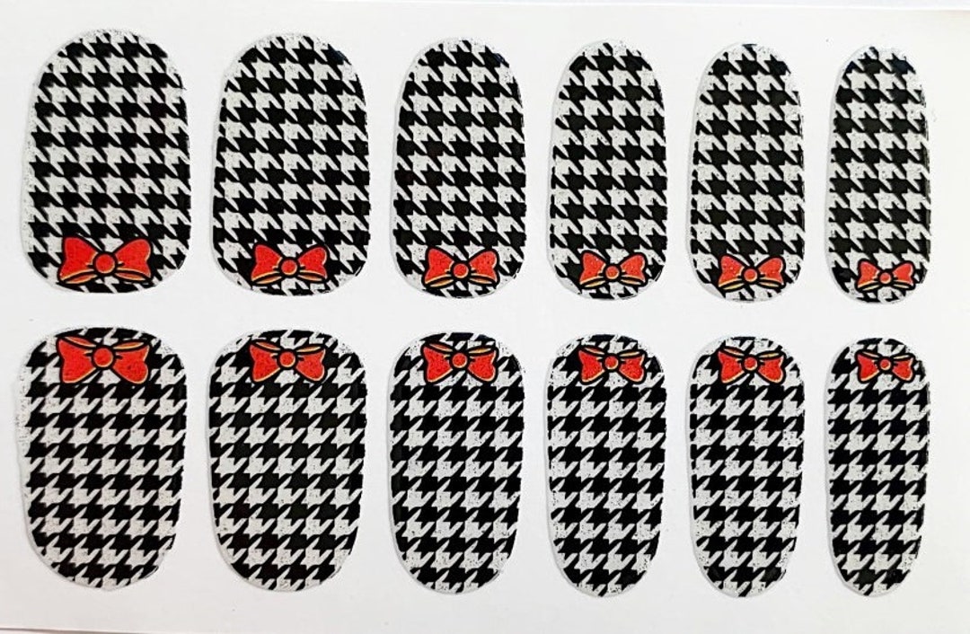 Black Houndstooth Red Bow Nail Polish Strips / Nail Wraps / Nail Decals ...