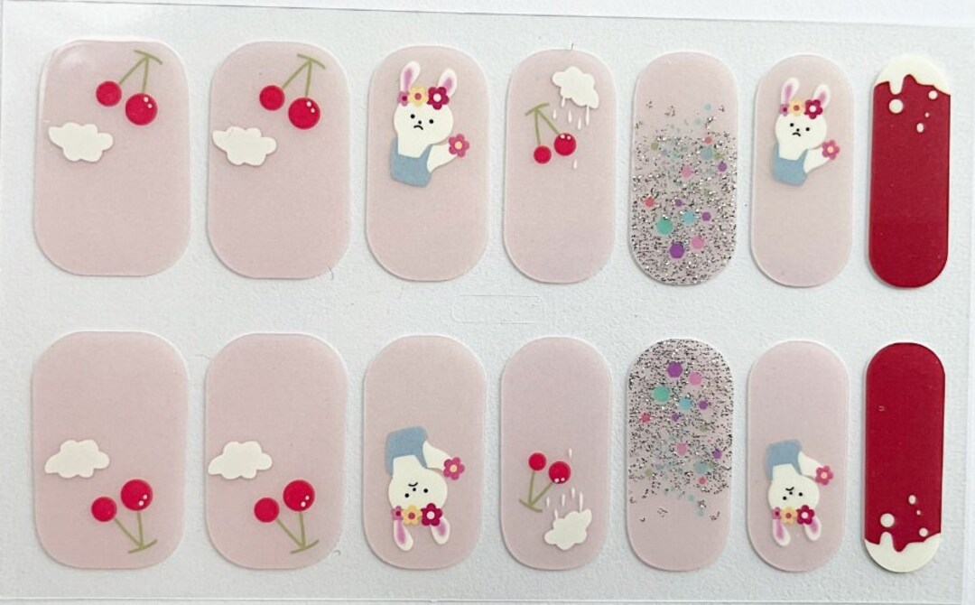 Easter Pink Bunny Ribbit Glimmer Nail Polish Strips / Nail Wraps / Nail ...
