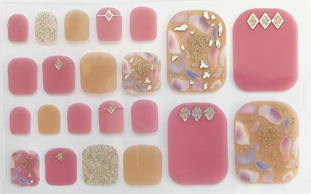 Pink Glitter Toe Nail Stickers: Self-adhesive Manicure Decals - Etsy