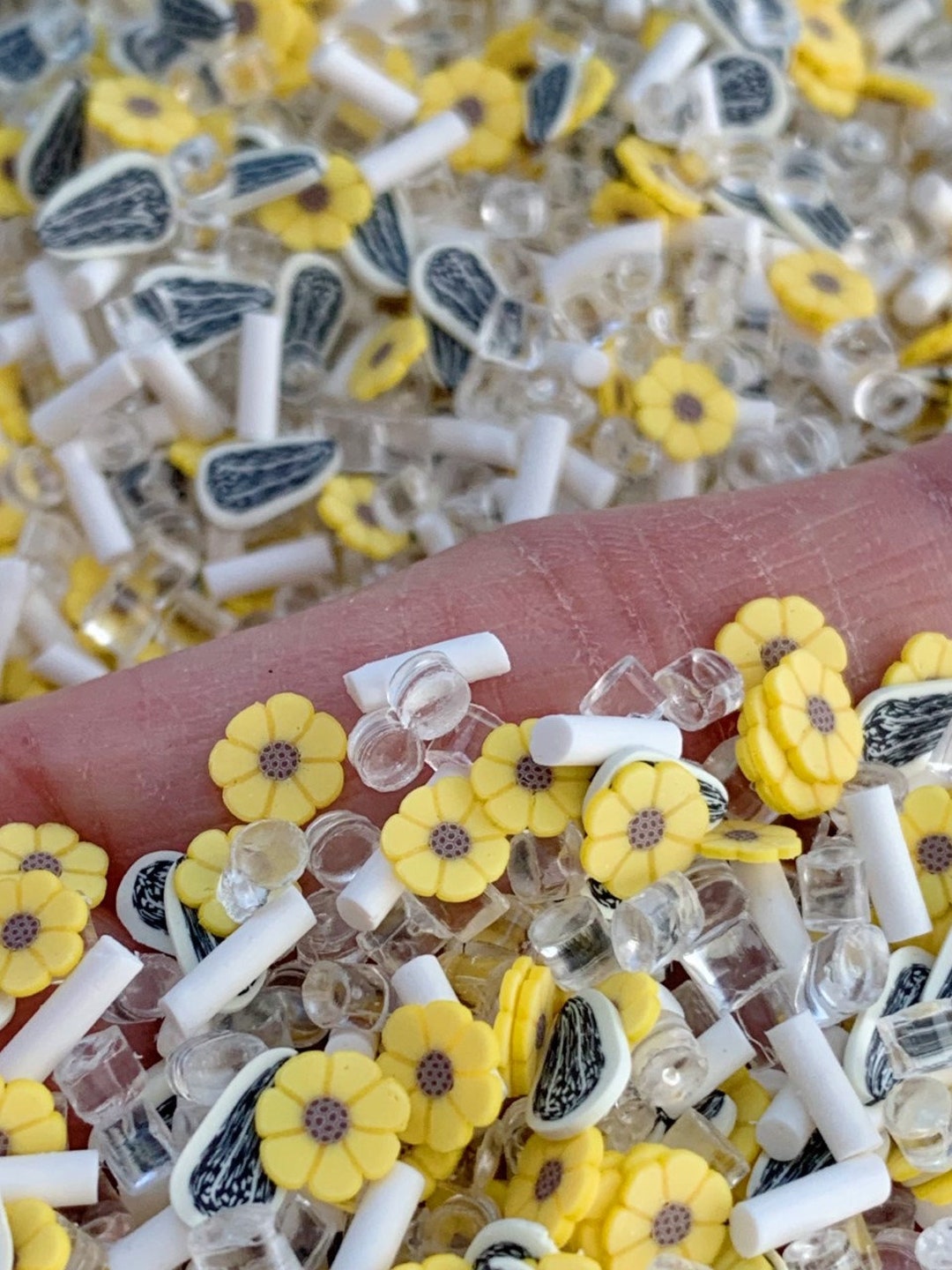 Sunflower and Seeds, Rhinestone Mix W/ Sunflower Seeds Slices, Polymer ...