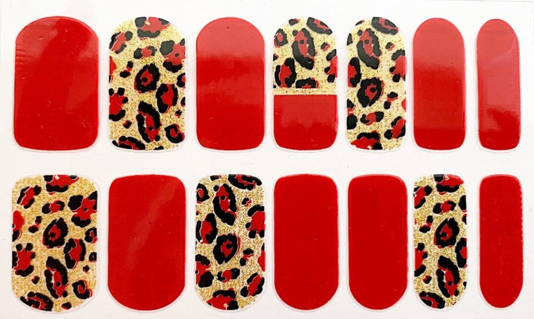 Burgundy Leopard Print Glimmer Nail Polish Strips / Nail Wraps / Nail ...