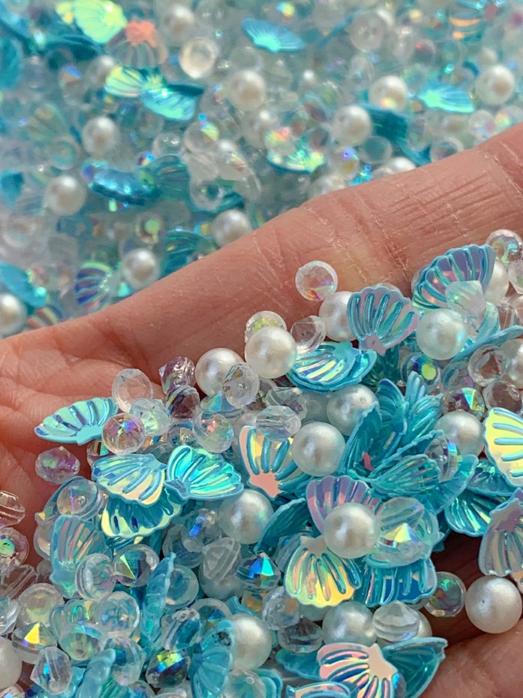 FROZEN DREAM Caviar Pearl Rhinestone Mix Blue Shell Glitters, Resin ...