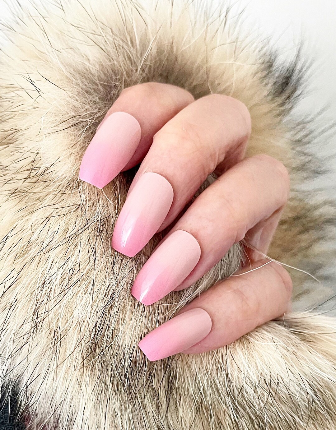 Handmade Press on Nails | Short Coffin Press on Nails | Glossy Pink ...