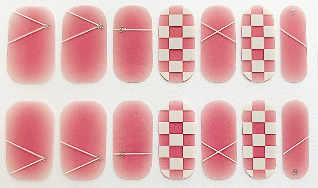 Pink Checker Board Nail Polish Strips / Nail Wraps / Nail Decals #136 ...