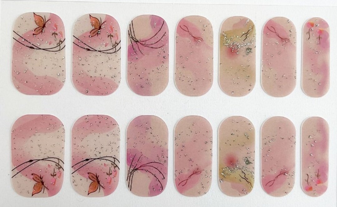 Pink Marble Butterfly Ombre Glimmer Nail Polish Strips / Nail Wraps ...