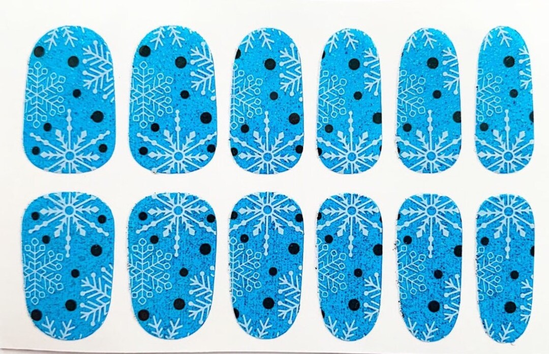 Christmas Blue White Snowflake Glimmer Nail Polish Strips / Nail Wraps ...