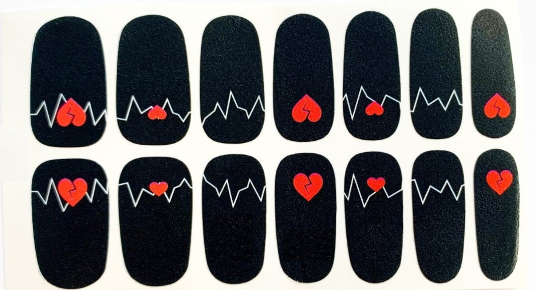 Black Red Heart Rate Nail Polish Strips / Nail Wraps / Nail Decals #565 ...