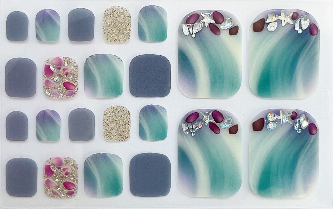 Blue Glitter Toe Nail Stickers: Self-adhesive Manicure Decals - Etsy