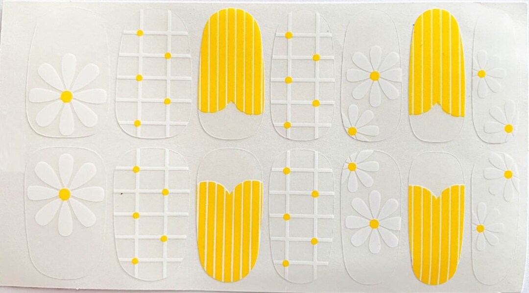 Yellow Daisy French Tip Nail Polish Strips / Nail Wraps - Etsy