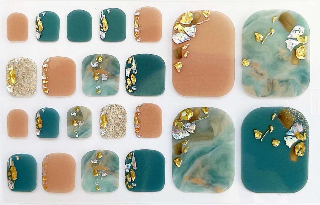 Green Glitter Toe Nail Stickers: Self-adhesive Manicure Decals - Etsy