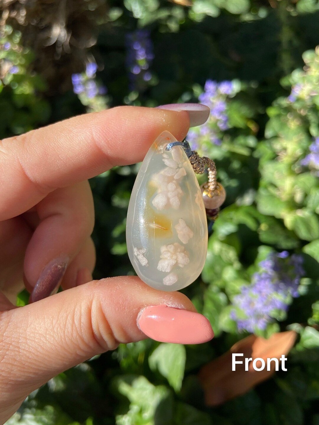 Cute Natural Cherry Blossom Agate Small Teardrop Pendant Necklace ...