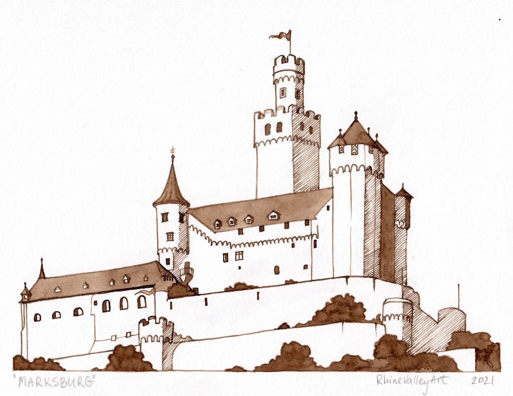 Marksburg Castle Handmade Linocut Print Midieval History - Etsy