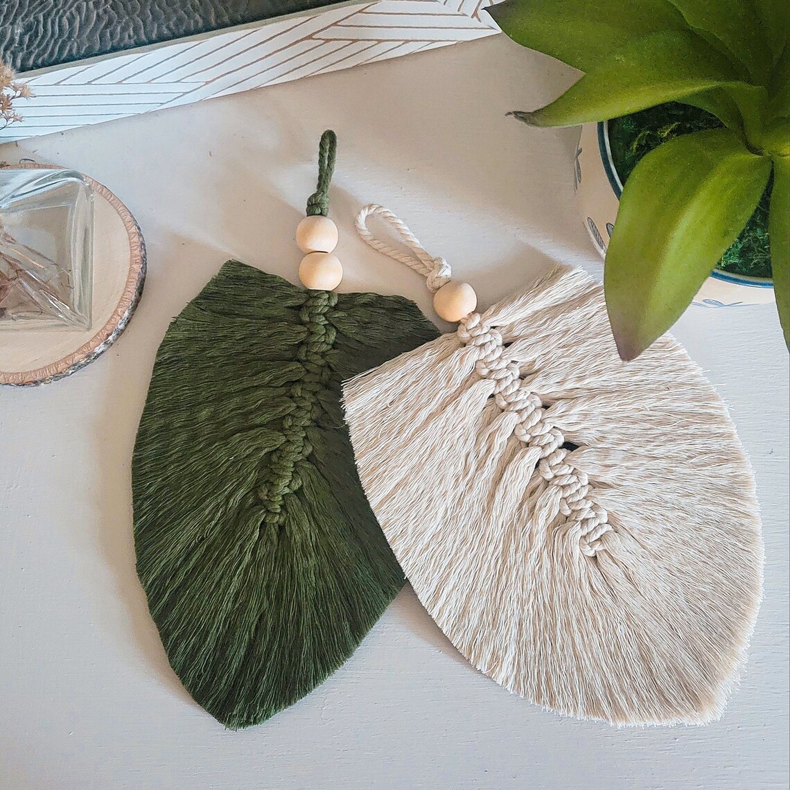White Natural Color Natural Cord Macramé Leaf Macramé - Etsy