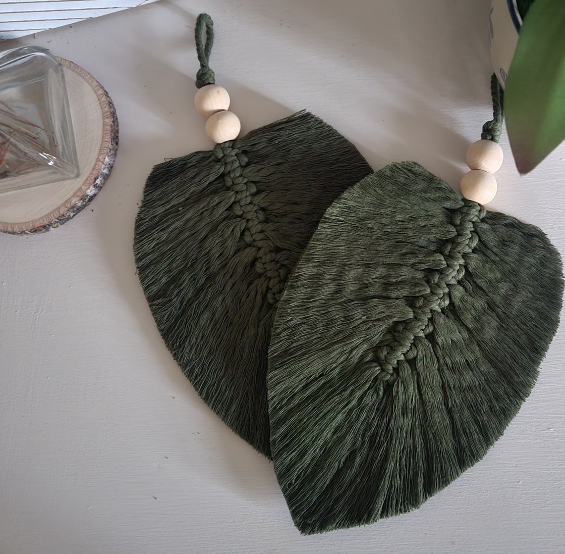 Green Macramé Leaf Macramé Feather Handmade Home Décor Boho - Etsy