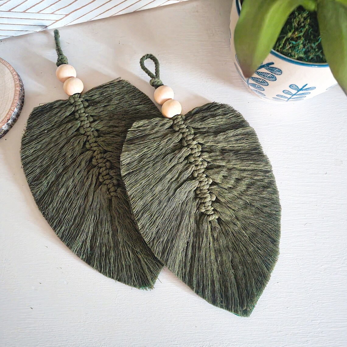 Green Macramé Leaf Macramé Feather Handmade Home Décor Boho - Etsy